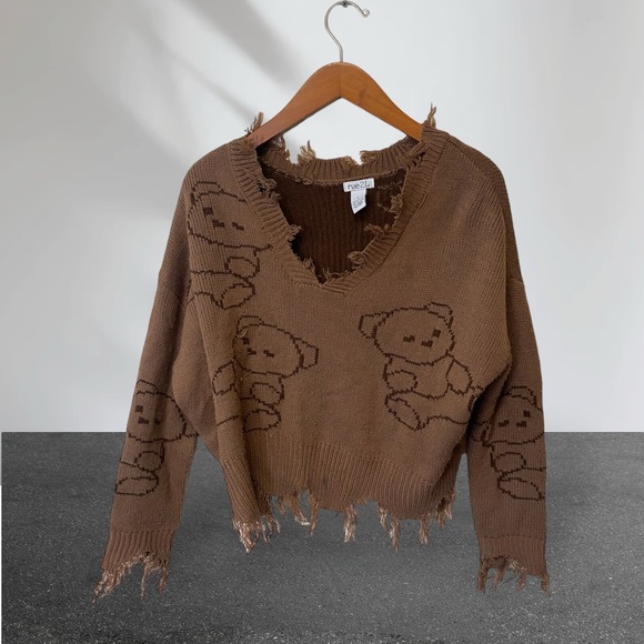 Rue21 | Sweaters | Rue2 Brown Bear Destroyed Long Sleeve Sweater | Poshmark
